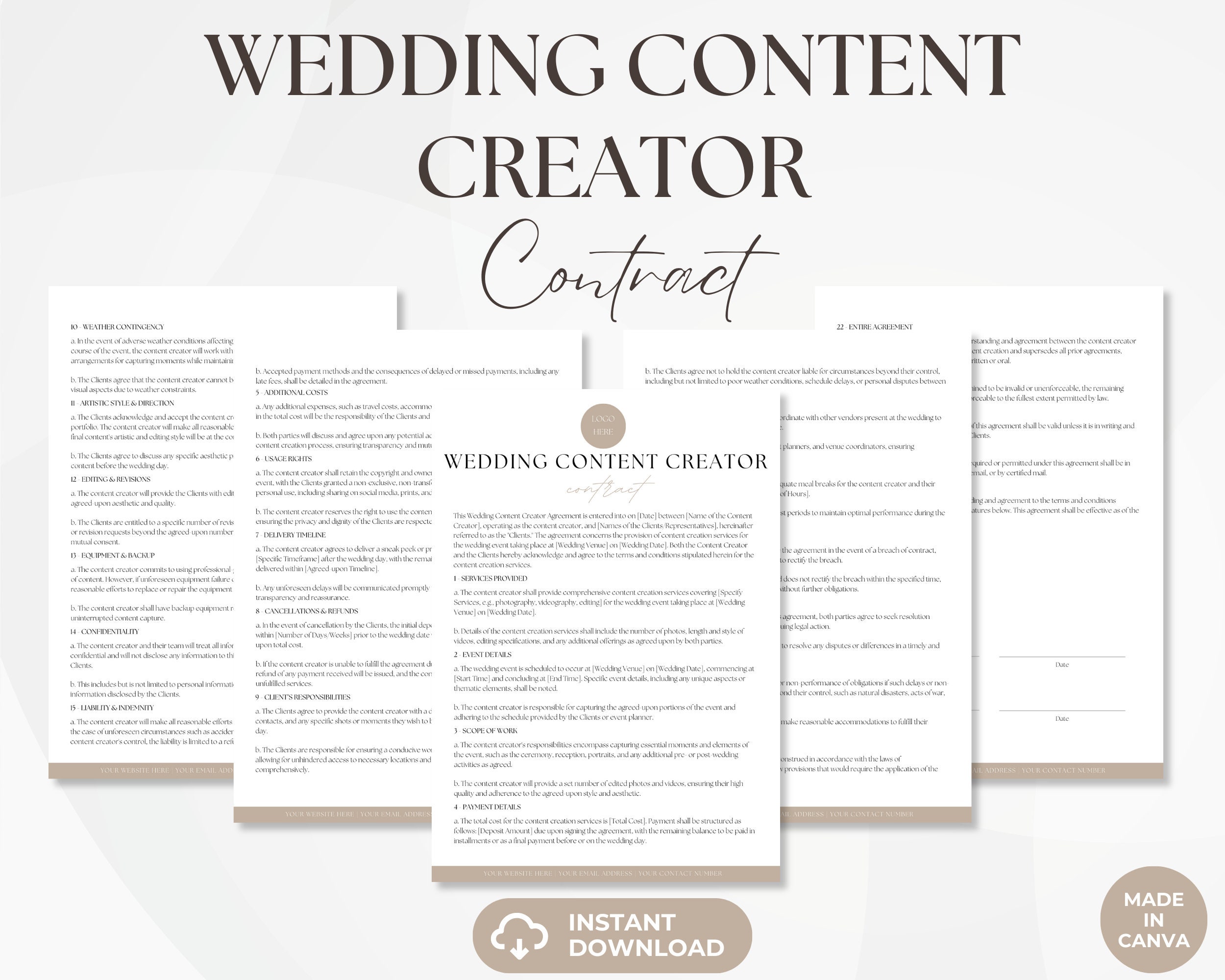 Wedding Content Creator Contract, Editable Content Creator Services ...