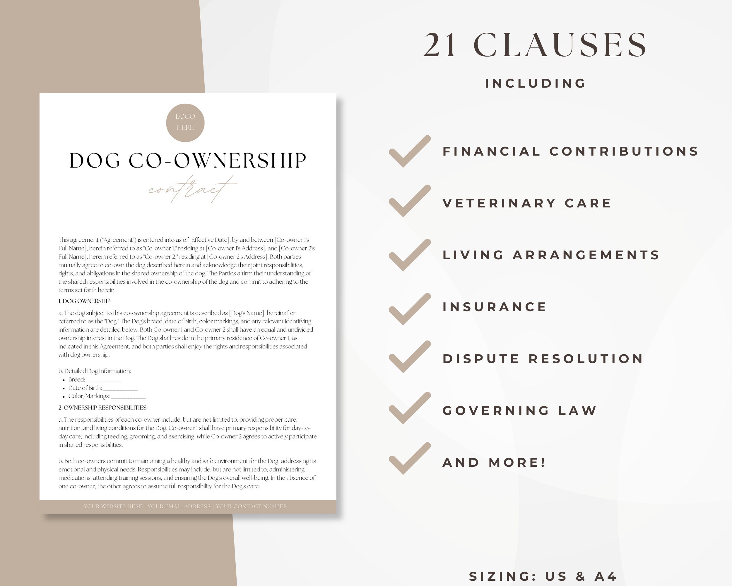 Dog Co-ownership Contract, Editable Dog Owner Sharing Agreement, Pet ...