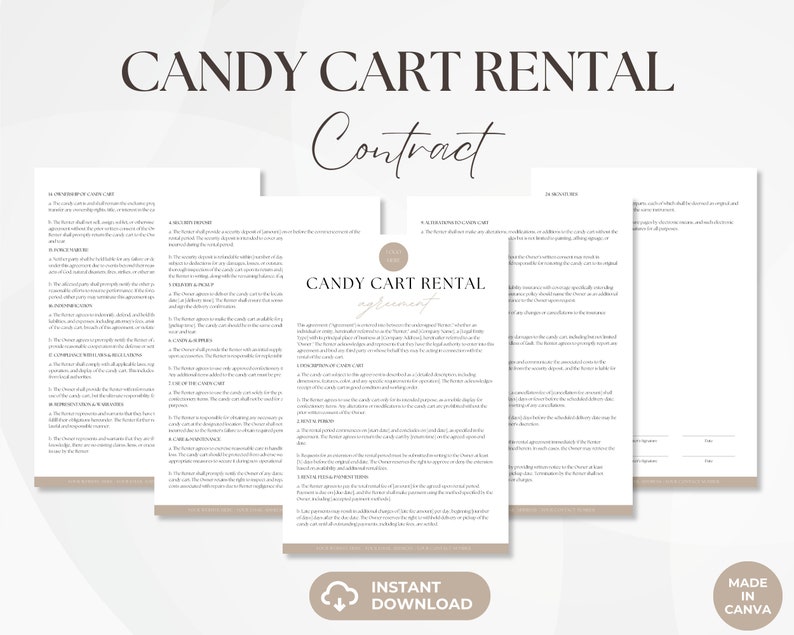 Candy Cart Rental Agreement, Party Supplies Contract Template, Event ...