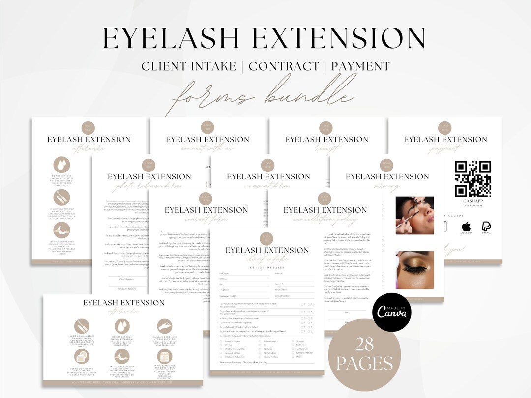Eyelash Extension Intake, Consent & Aftercare Forms, Editable Lash ...