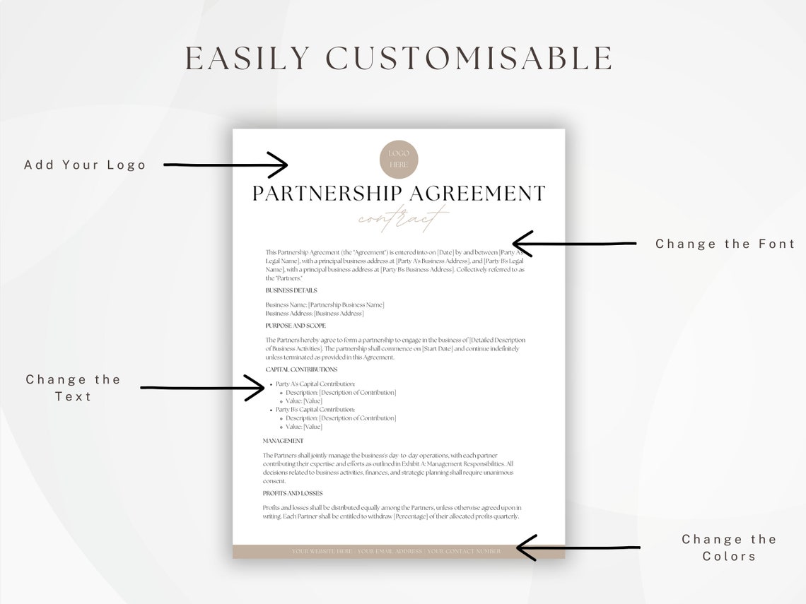 Partnership Agreement Template, Partnership Agreement Business ...