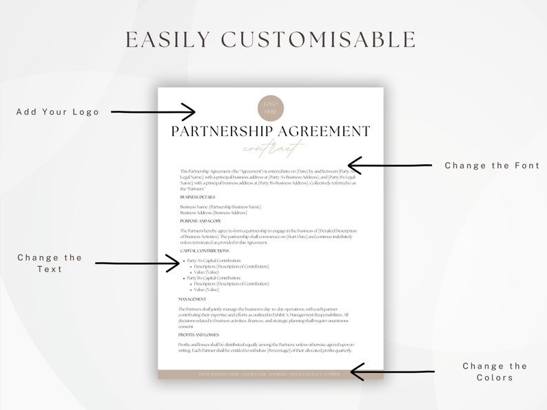 Partnership Agreement Template, Partnership Agreement Business ...