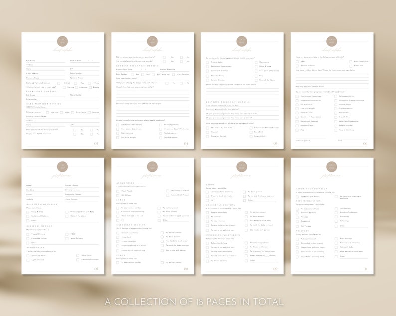 Birth Doula Client Intake Forms, Midwife Birth Questionnaire, Birth ...