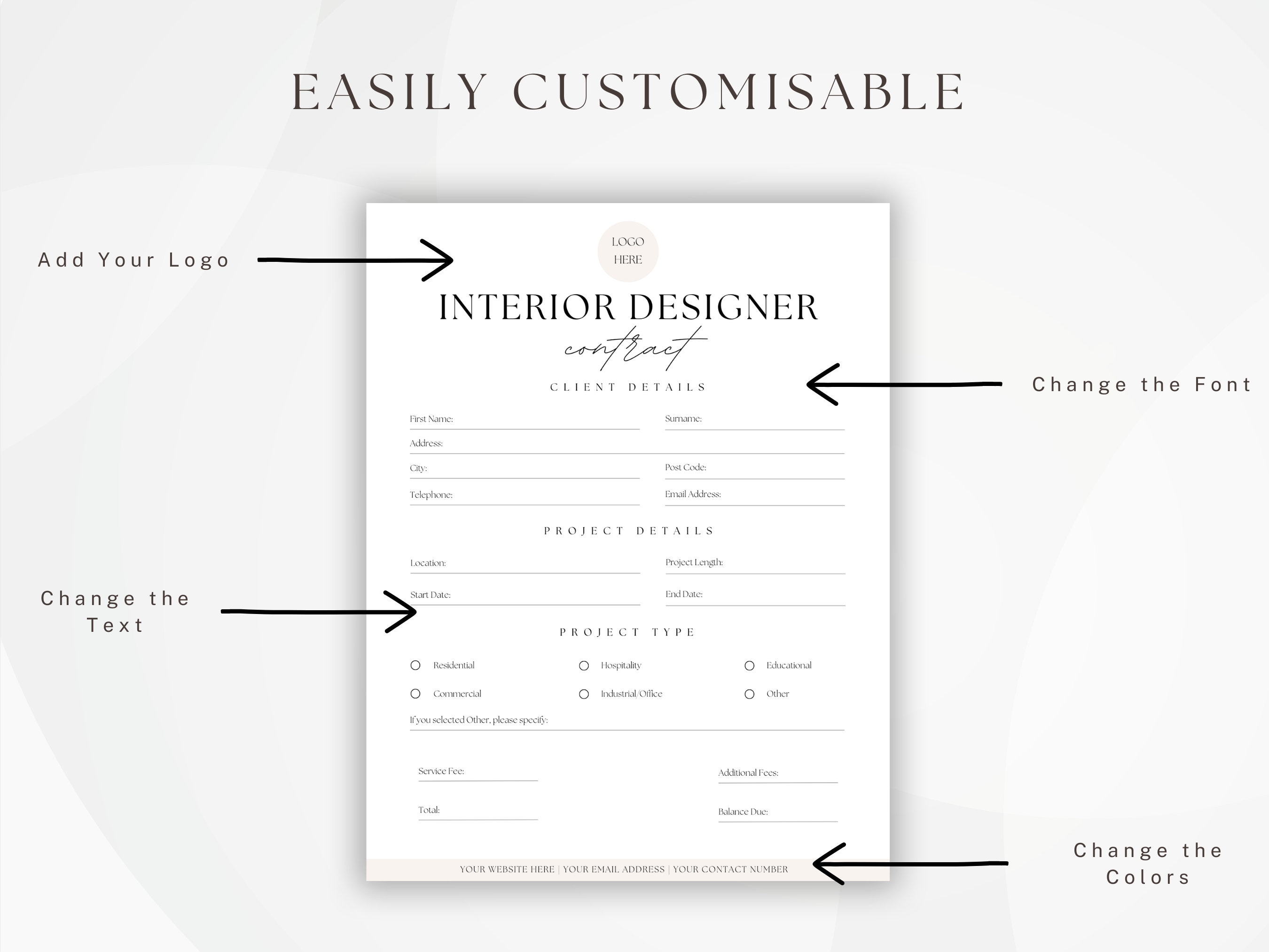 Interior Designer Contract, Minimalist Service Agreement, Interior ...