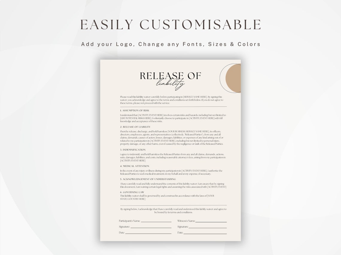 General Liability Waiver Template, Liability Form Agreement, Liability ...