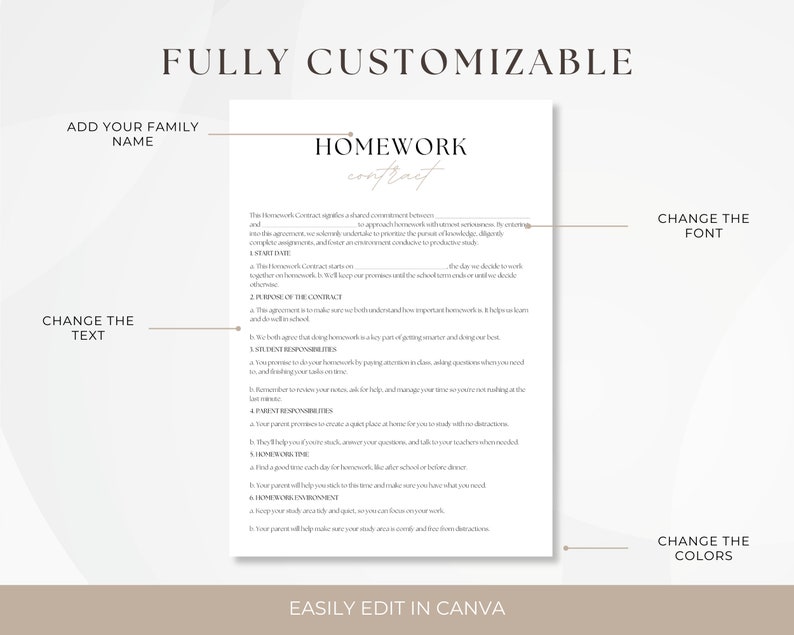 Homework Contract, Printable Parent Child Homework Agreement Template ...