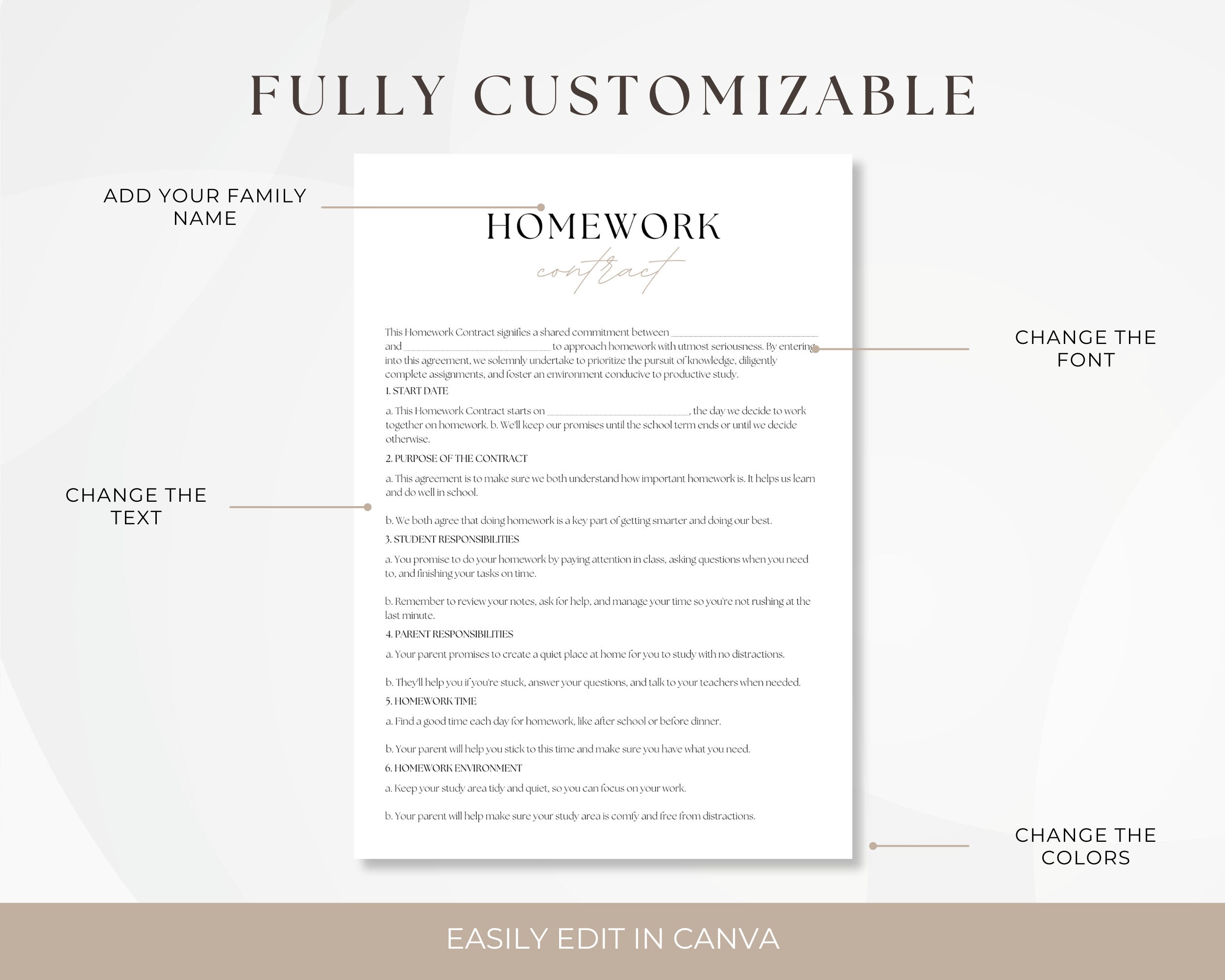 Homework Contract, Printable Parent Child Homework Agreement Template ...