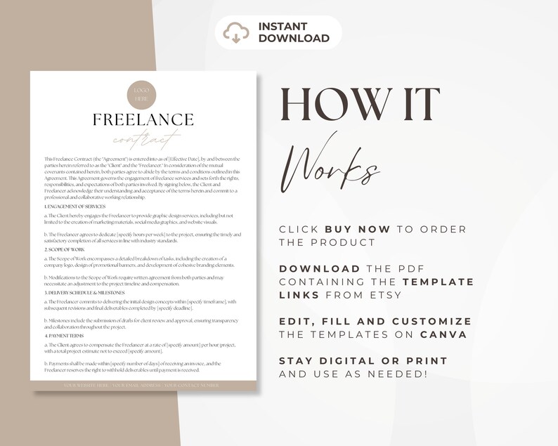 Freelance Contract Template, Freelancing Services Agreement, Editable Freelancer Contract ...