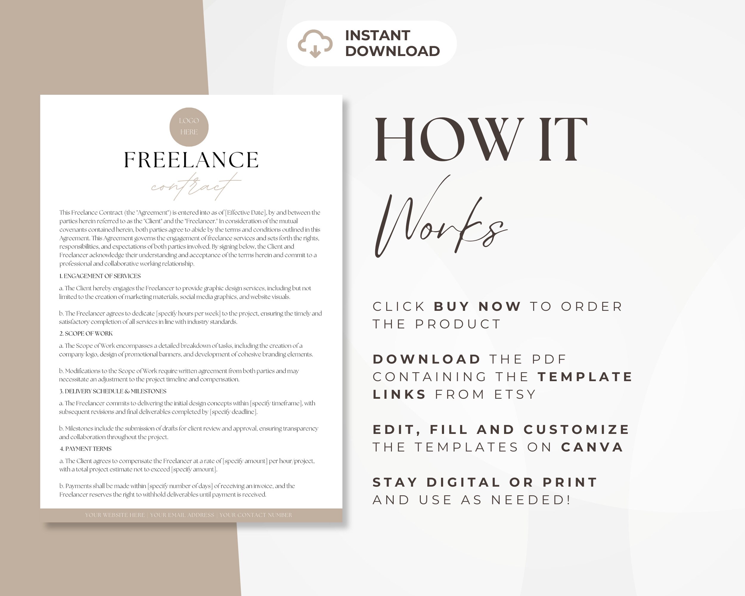 Freelance Contract Template, Freelancing Services Agreement, Editable ...