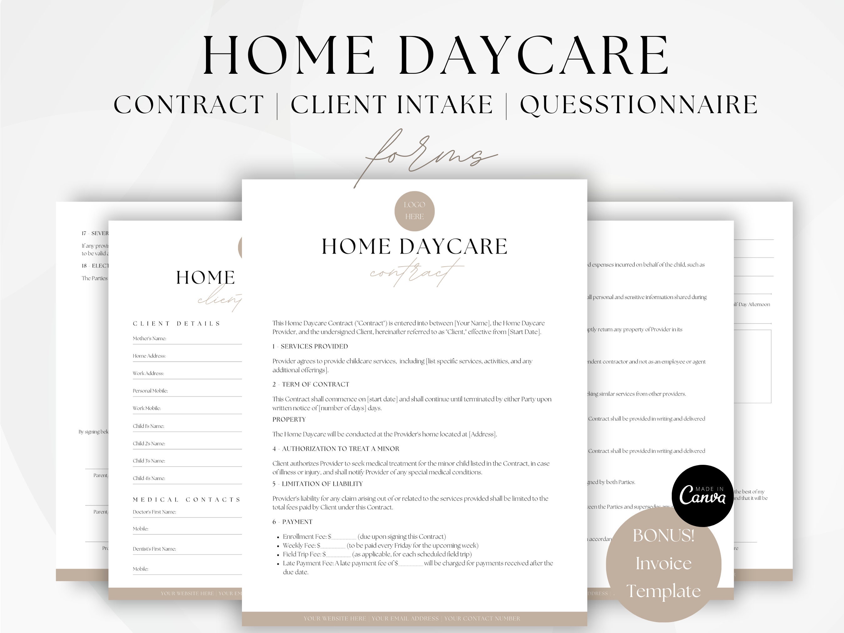 Editable Home Daycare Contract Template, Childcare Forms, Daycare ...