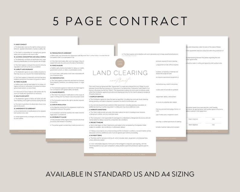 Land Clearing Contract Template, Editable Professional Agreement ...