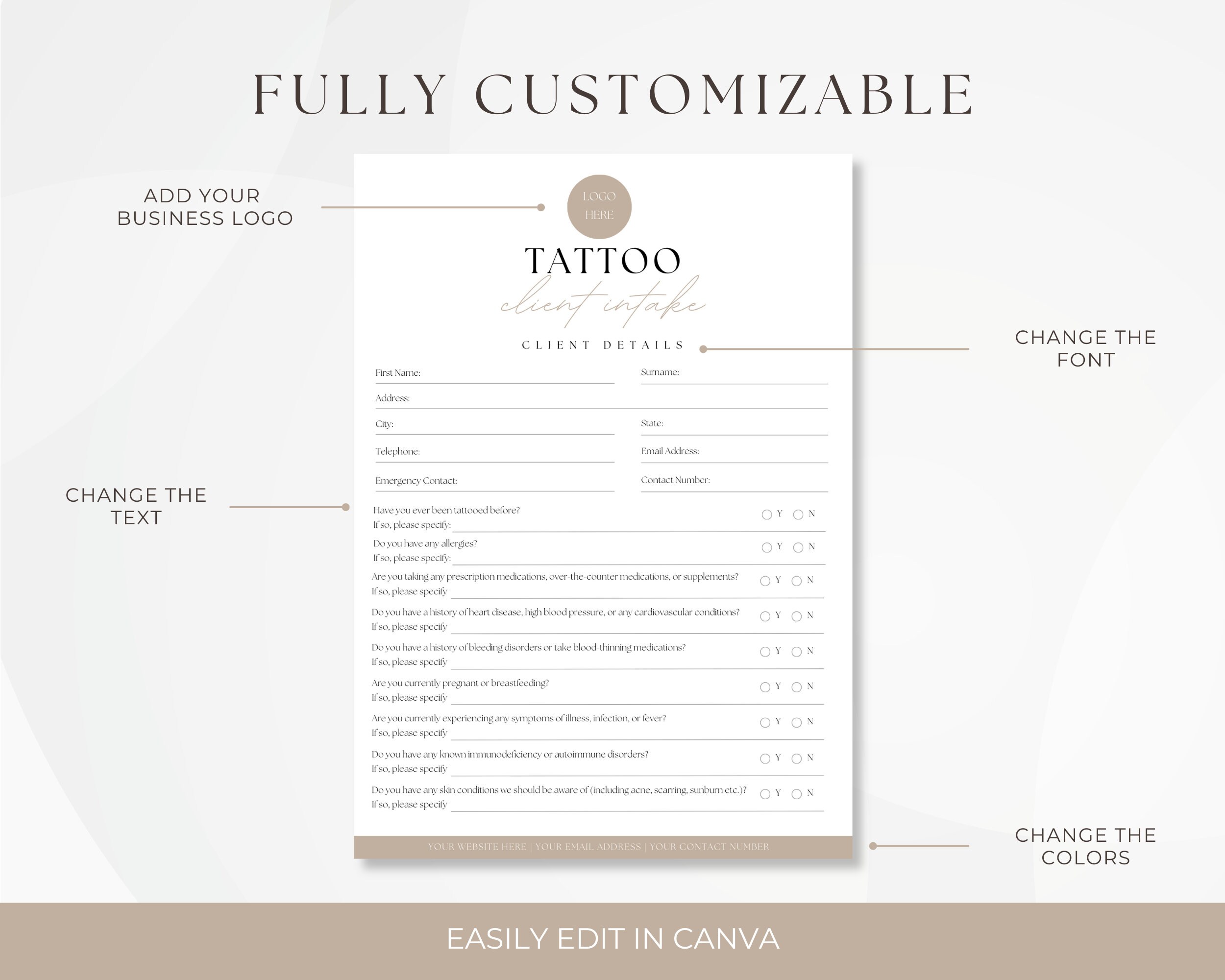 Tattoo Artist Forms Bundle, Tattoo Parlor Consent Form, Tattoo Client ...