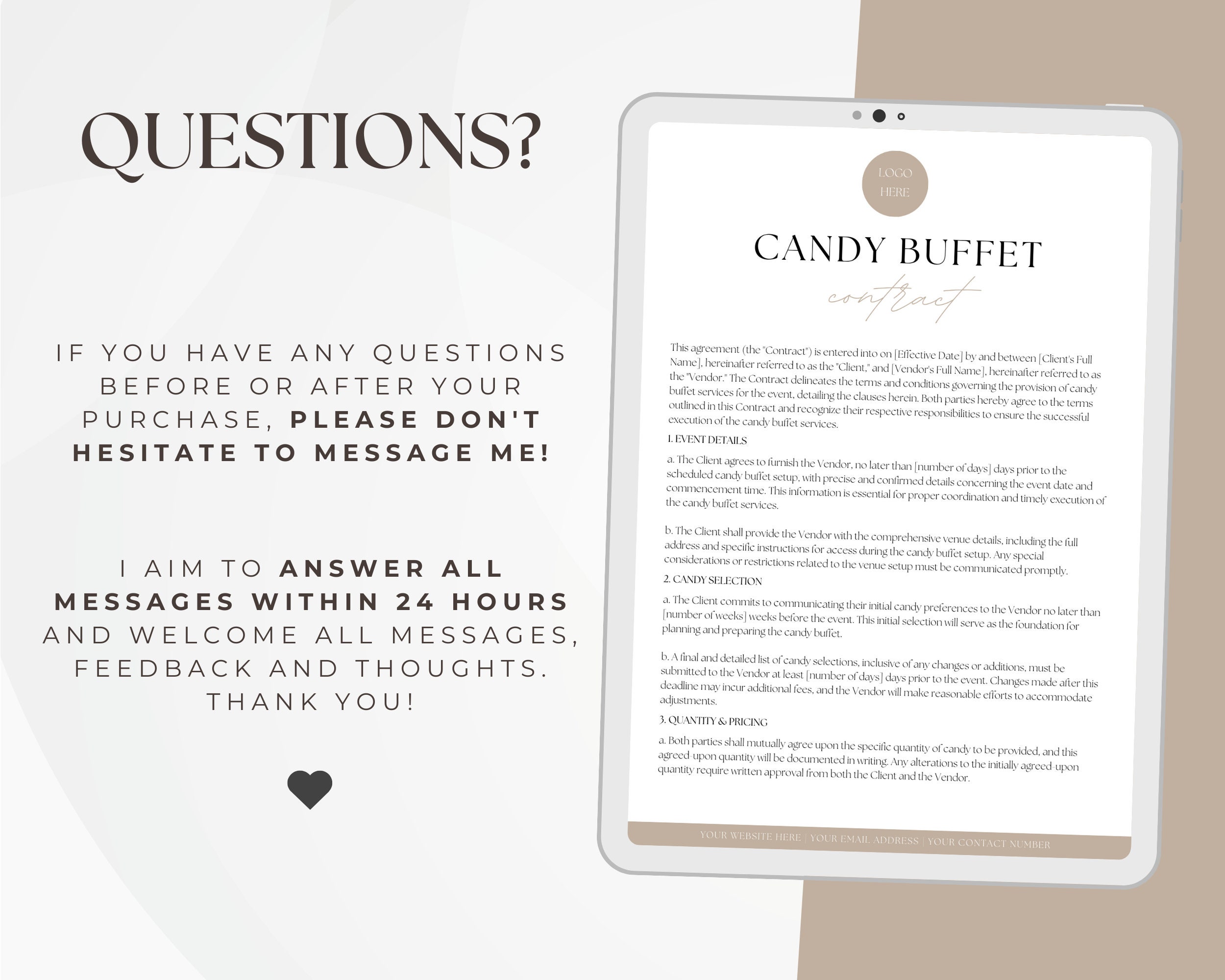 Candy Buffet Contract, Editable Dessert Table Services Agreement ...