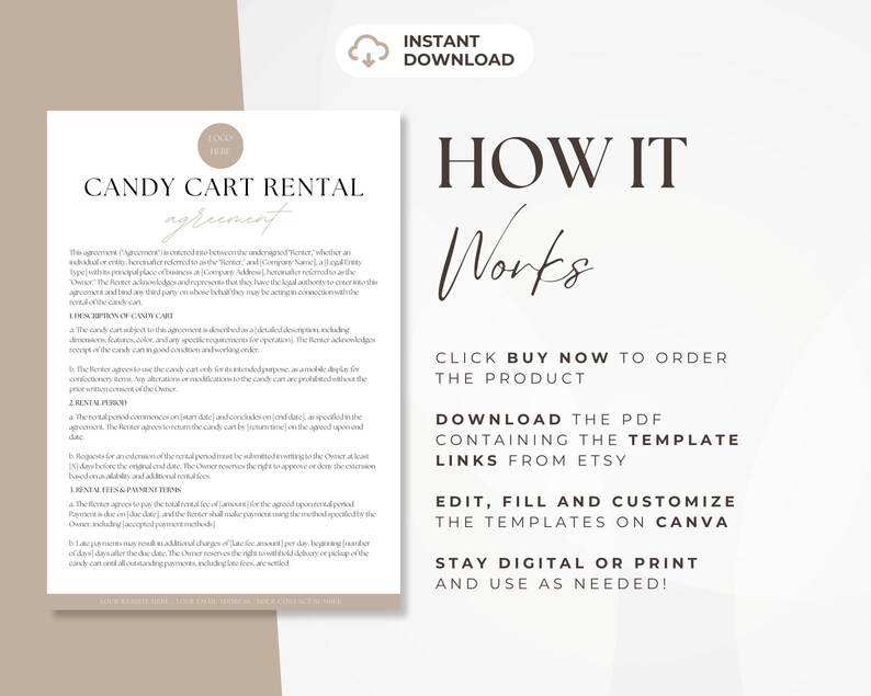 Candy Cart Rental Agreement, Party Supplies Contract Template, Event ...