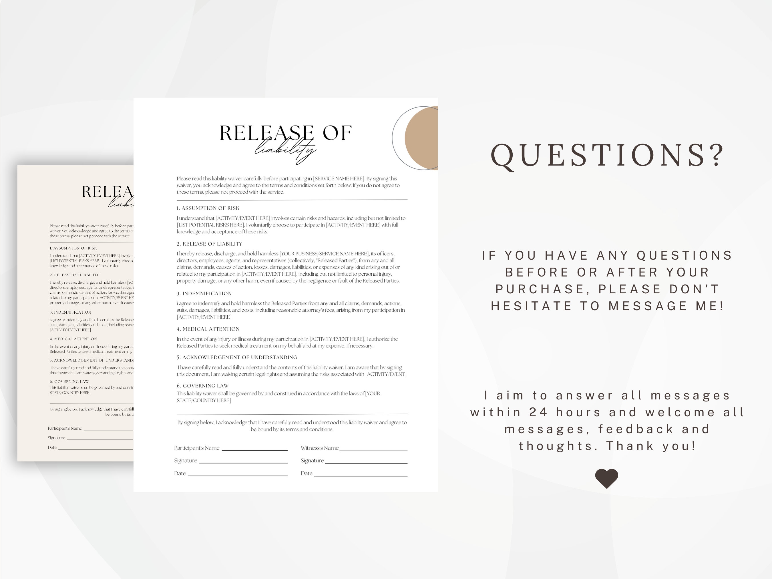 General Liability Waiver Template, Liability Form Agreement, Liability ...