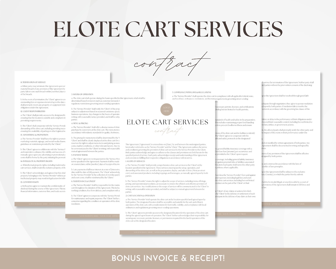 Elote Cart Services Contract, Editable Cart Services Agreement, Vendor ...