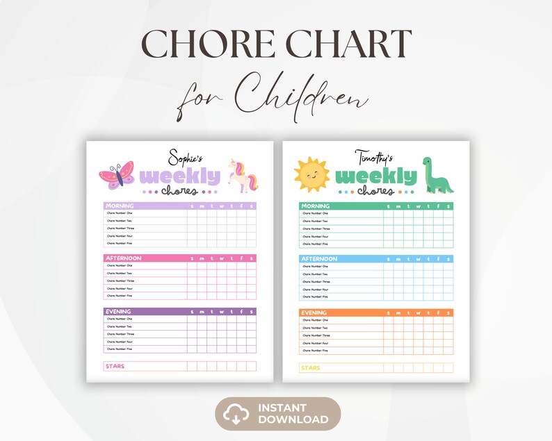 Chore Chart, Editable Children Daily & Weekly Chore Planner, Kids ...