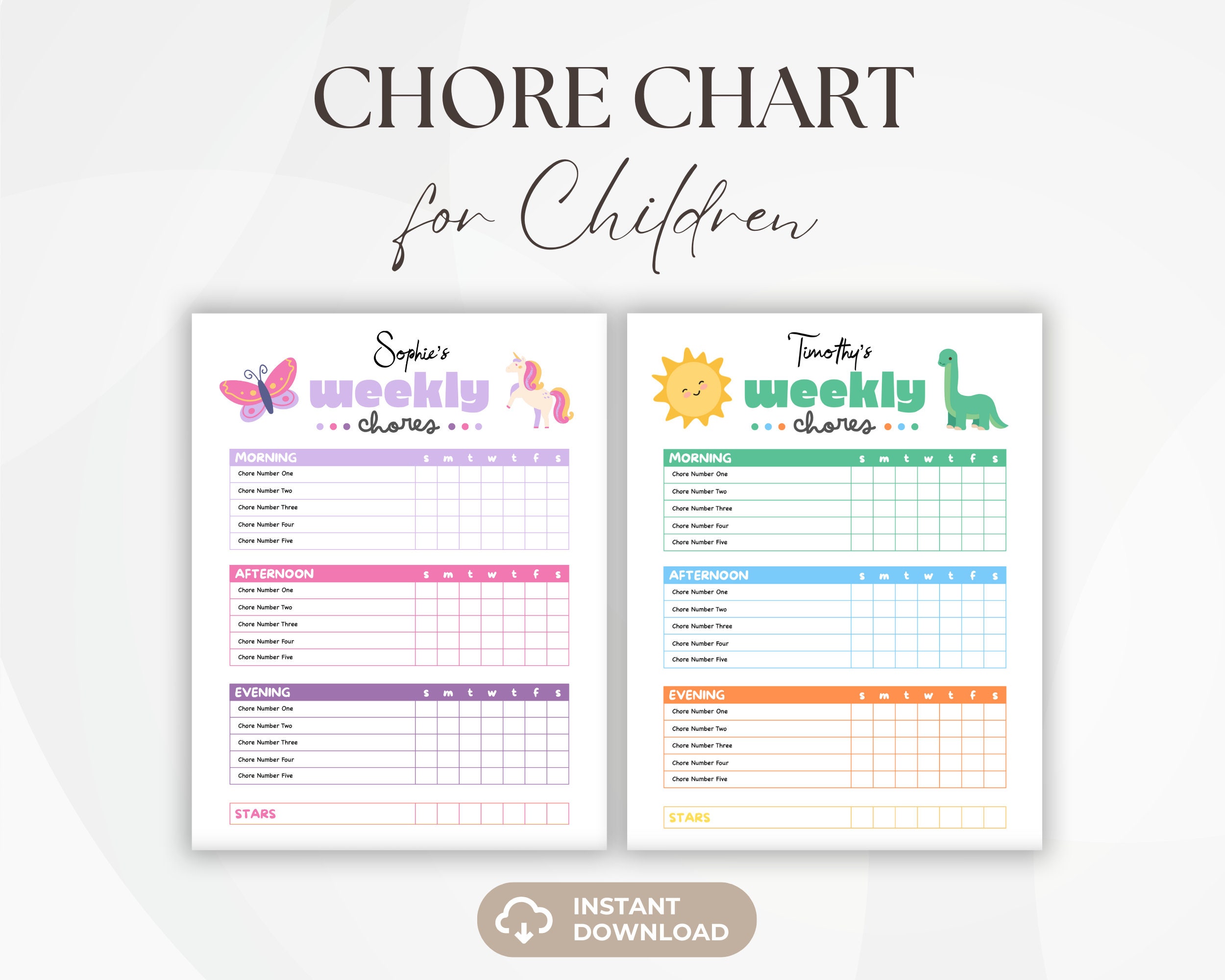 Chore Chart, Editable Children Daily & Weekly Chore Planner, Kids ...