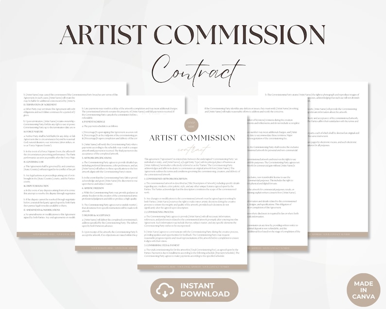 Artist Commission Contract, Editable Artist Contract Template ...