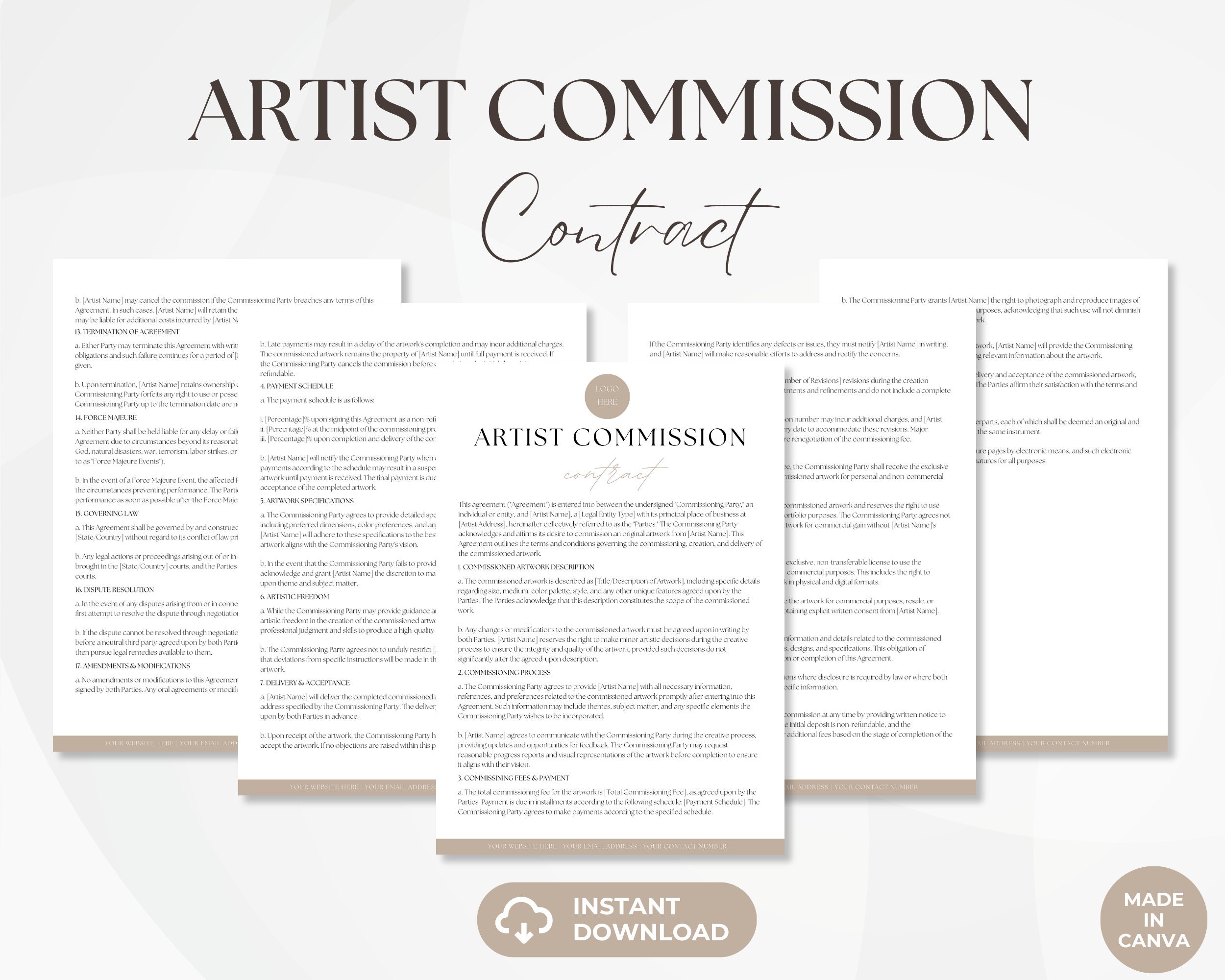 Artist Commission Contract, Editable Artist Contract Template ...
