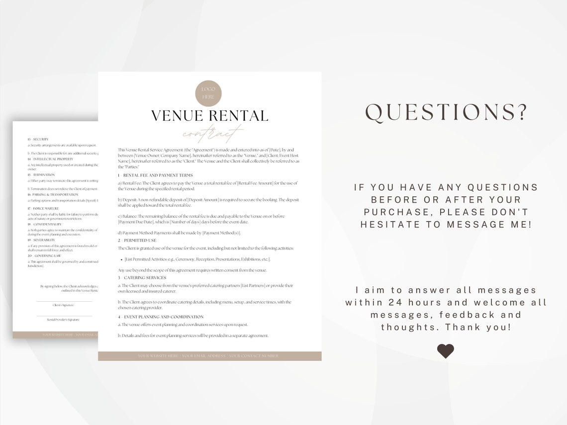Venue Rental Contract Wedding Venue Contract Event Center - Etsy