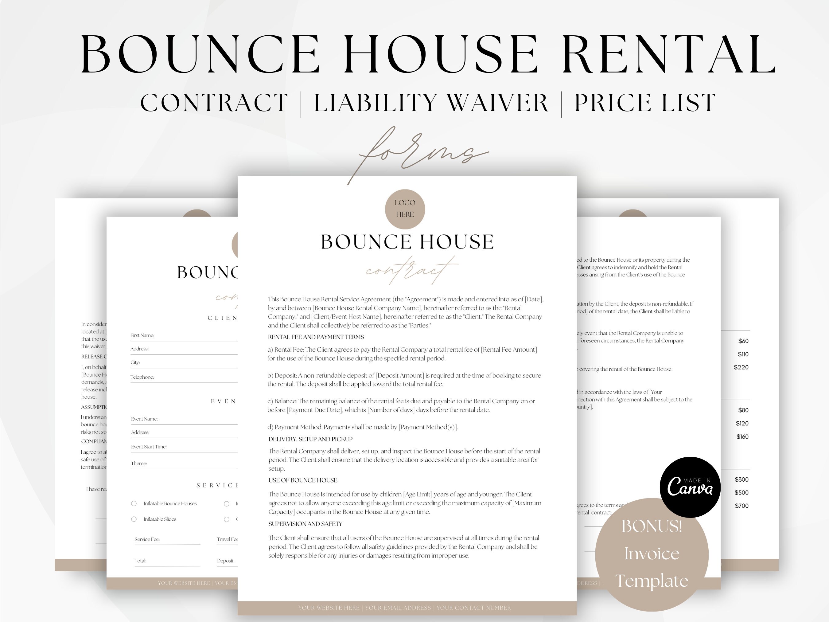 Bounce House Rental Contract Agreement, Editable Inflatable Services ...