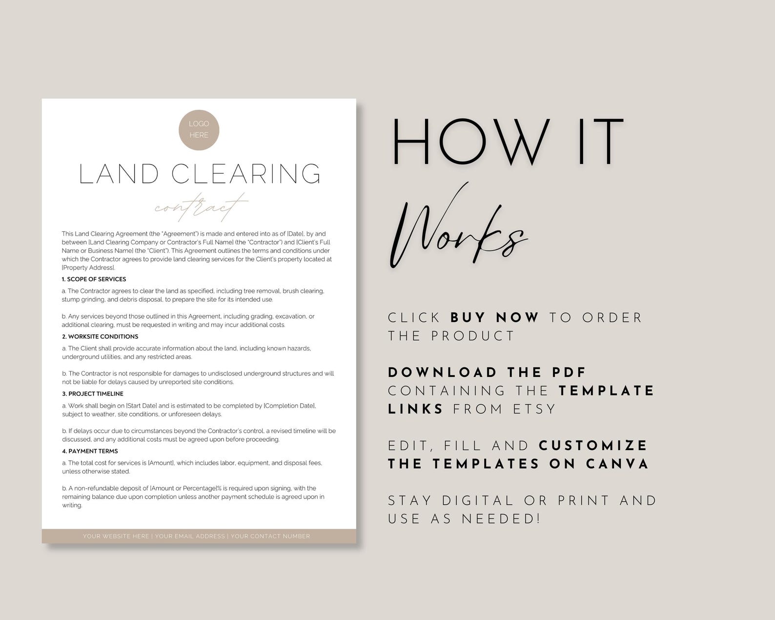 Land Clearing Contract Template, Editable Professional Agreement ...