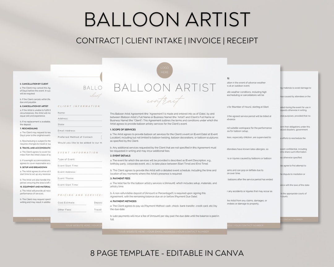 Balloon Artist Contract Template, Balloon Decor Business Client Intake ...