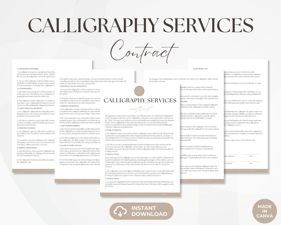 Calligraphy Contract, Editable Calligraphy Services Agreement ...