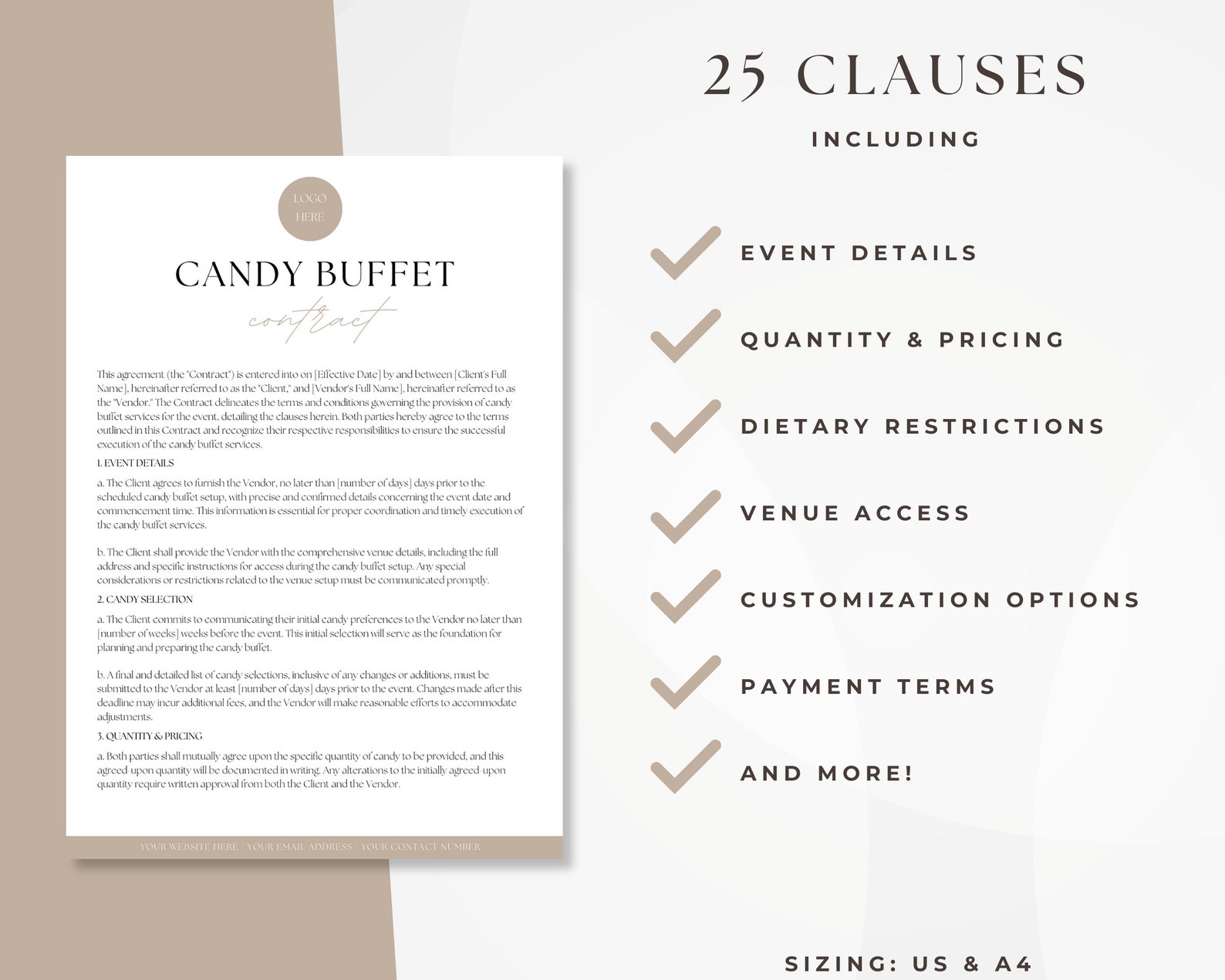Candy Buffet Contract, Editable Dessert Table Services Agreement ...