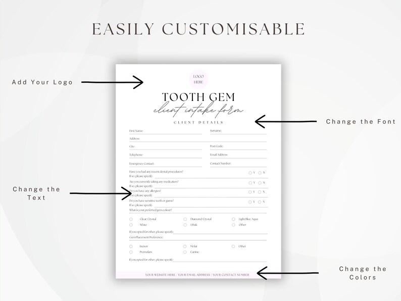 Tooth Gem Consent Form, Teeth Gem Forms, Tooth Jewelry, Esthetician ...
