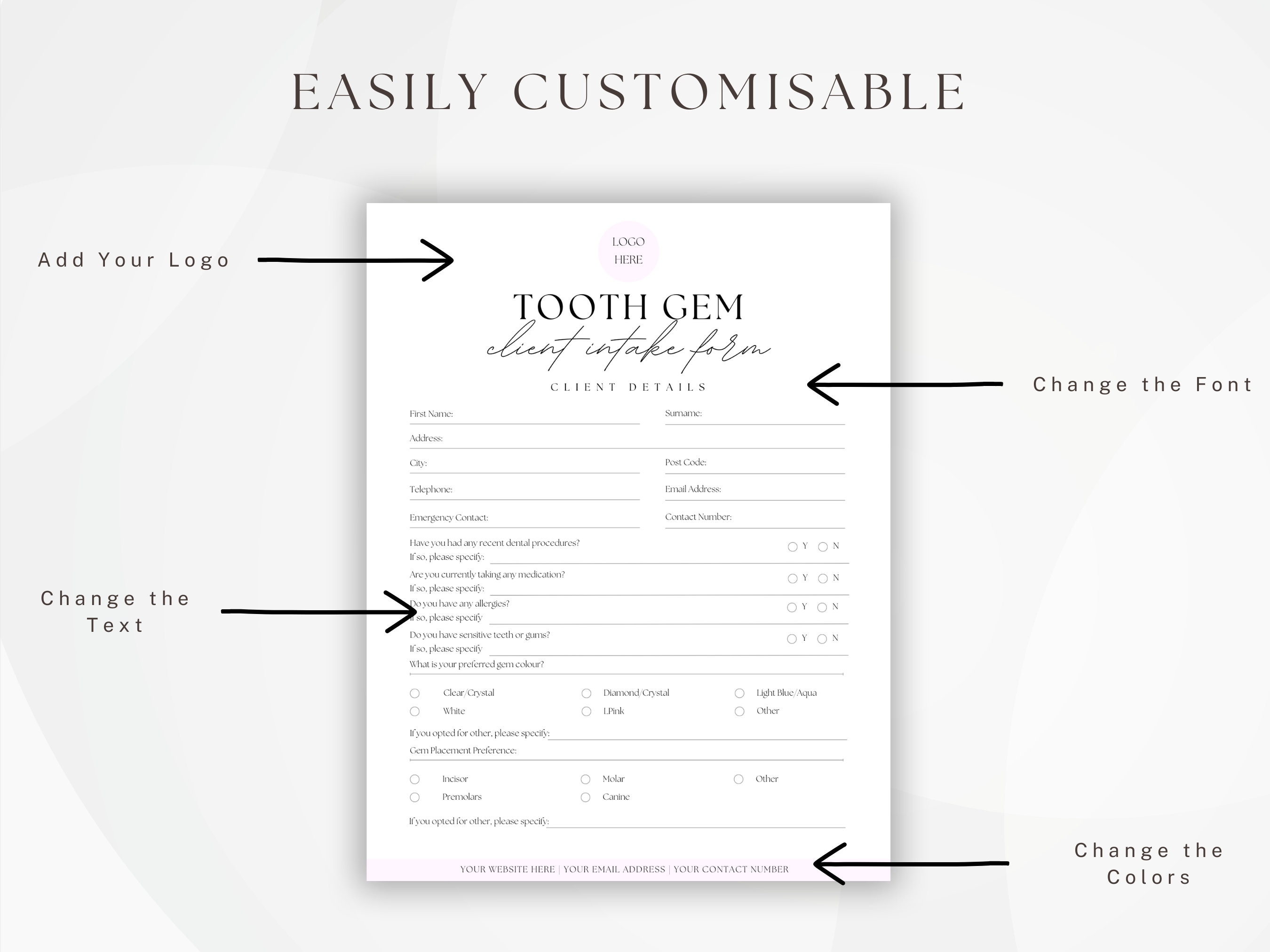 Tooth Gem Consent Form, Teeth Gem Forms, Tooth Jewelry, Esthetician ...