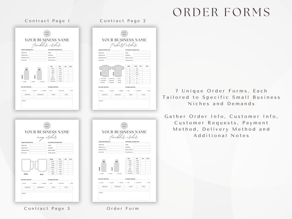 Craft Order Forms Bundle, Order Form for T Shirts, Tumbler Order Form ...