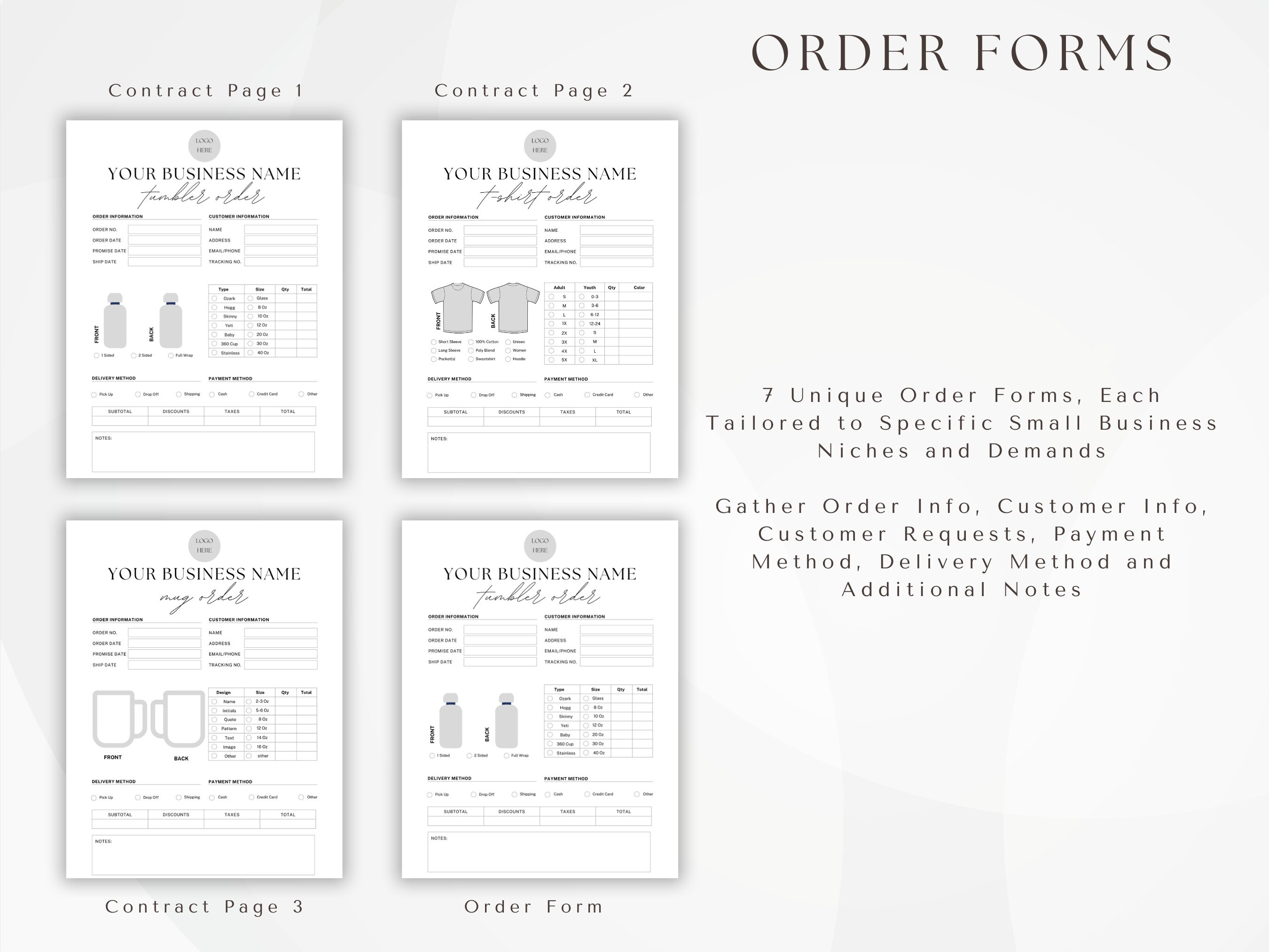 Craft Order Forms Bundle, Order Form for T Shirts, Tumbler Order Form ...
