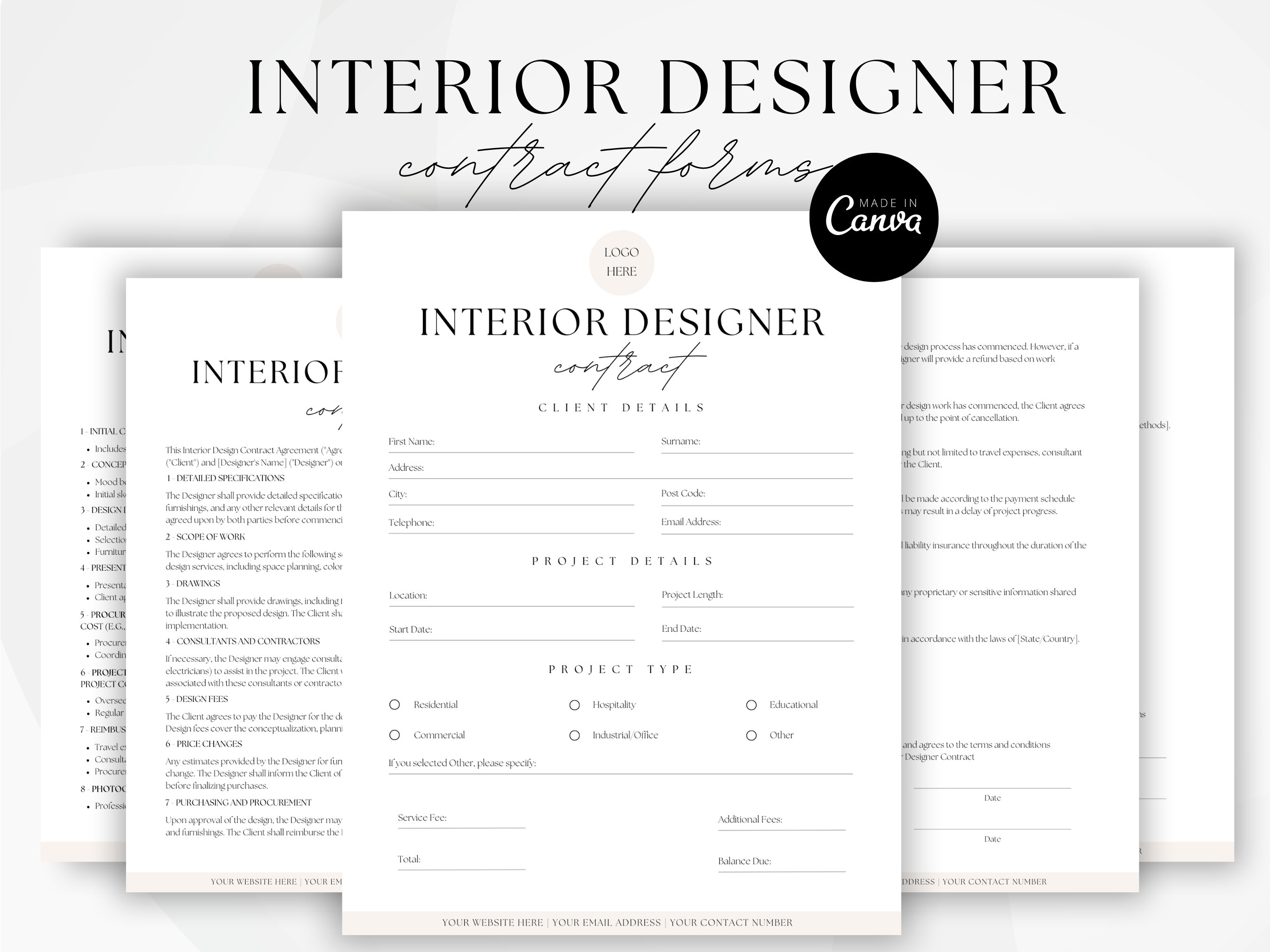 Interior Designer Contract, Minimalist Service Agreement, Interior ...