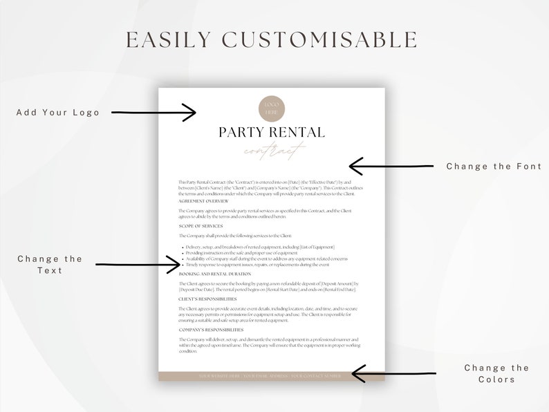 Party Supply Rental Contract, Event Rental Agreement, Equipment Rental ...