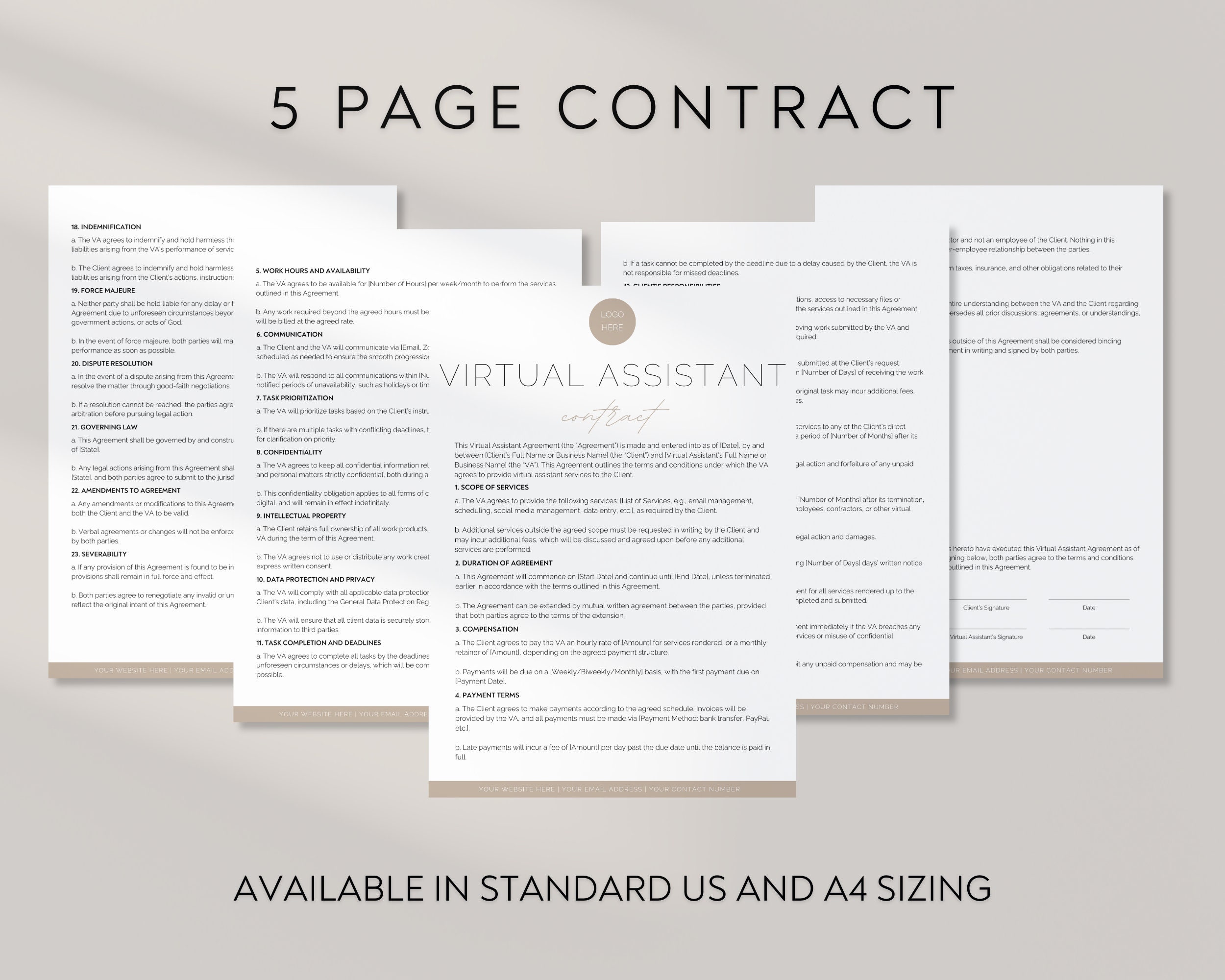 Editable Virtual Assistant Contract, Virtual Assistant Services ...