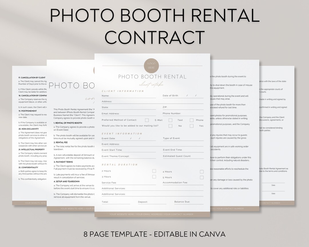 Photo Booth Contract, Editable Photo Booth Services Agreement, Event ...