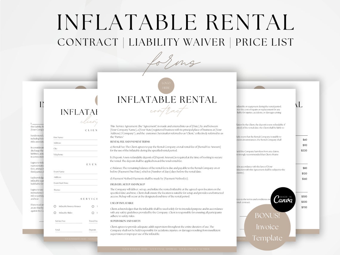 Inflatable Rental Agreement, Bounce House Contract, Bounce House ...