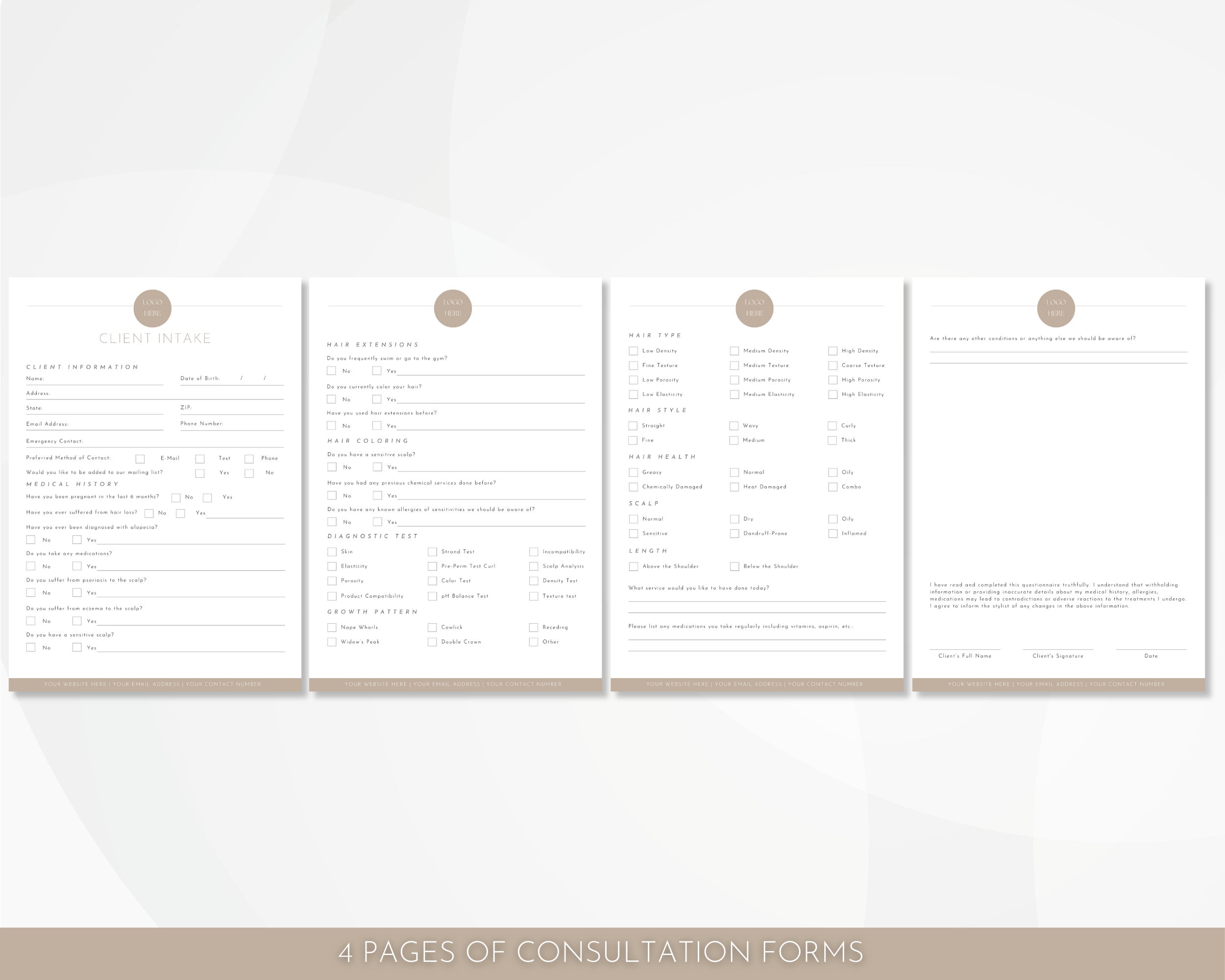 Hairdressing Client Intake Forms Bundle, Editable Hairstyling Informed ...