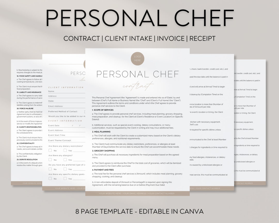 Personal Chef Contract Template, Private Chef Agreement Template ...
