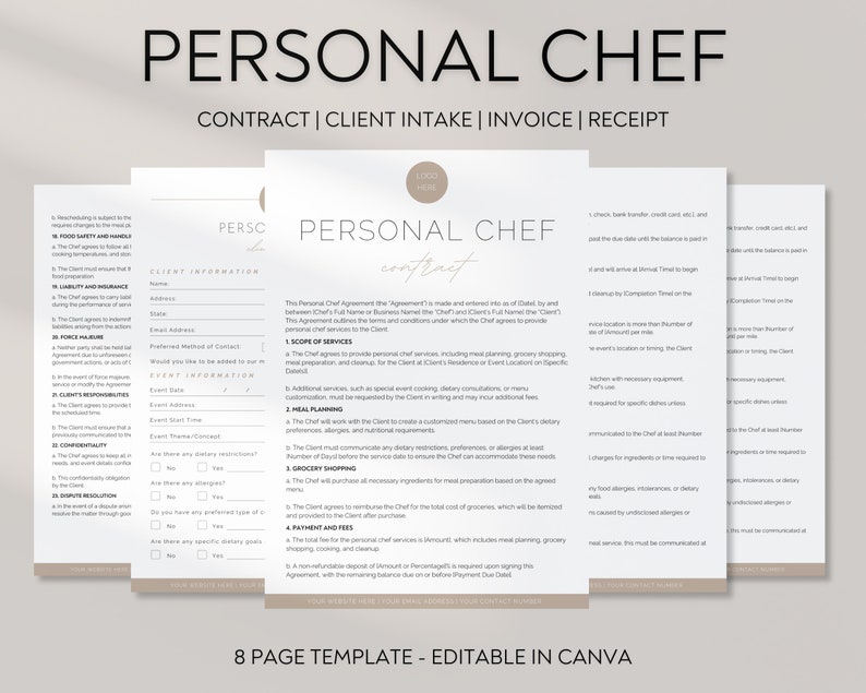 Personal Chef Contract Template, Private Chef Agreement Template ...