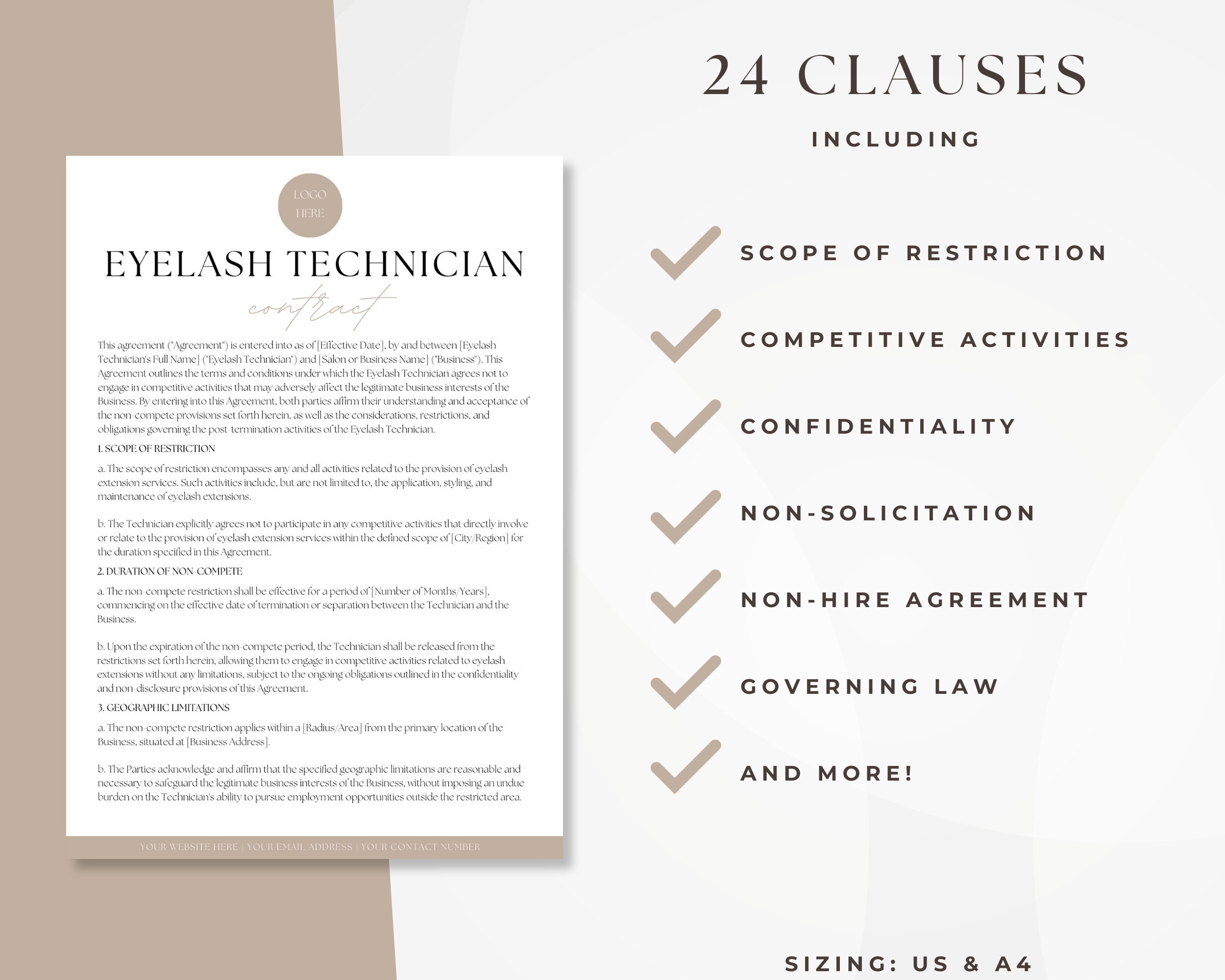 Lash Tech Non-compete Agreement, Lash Business Contract Template ...