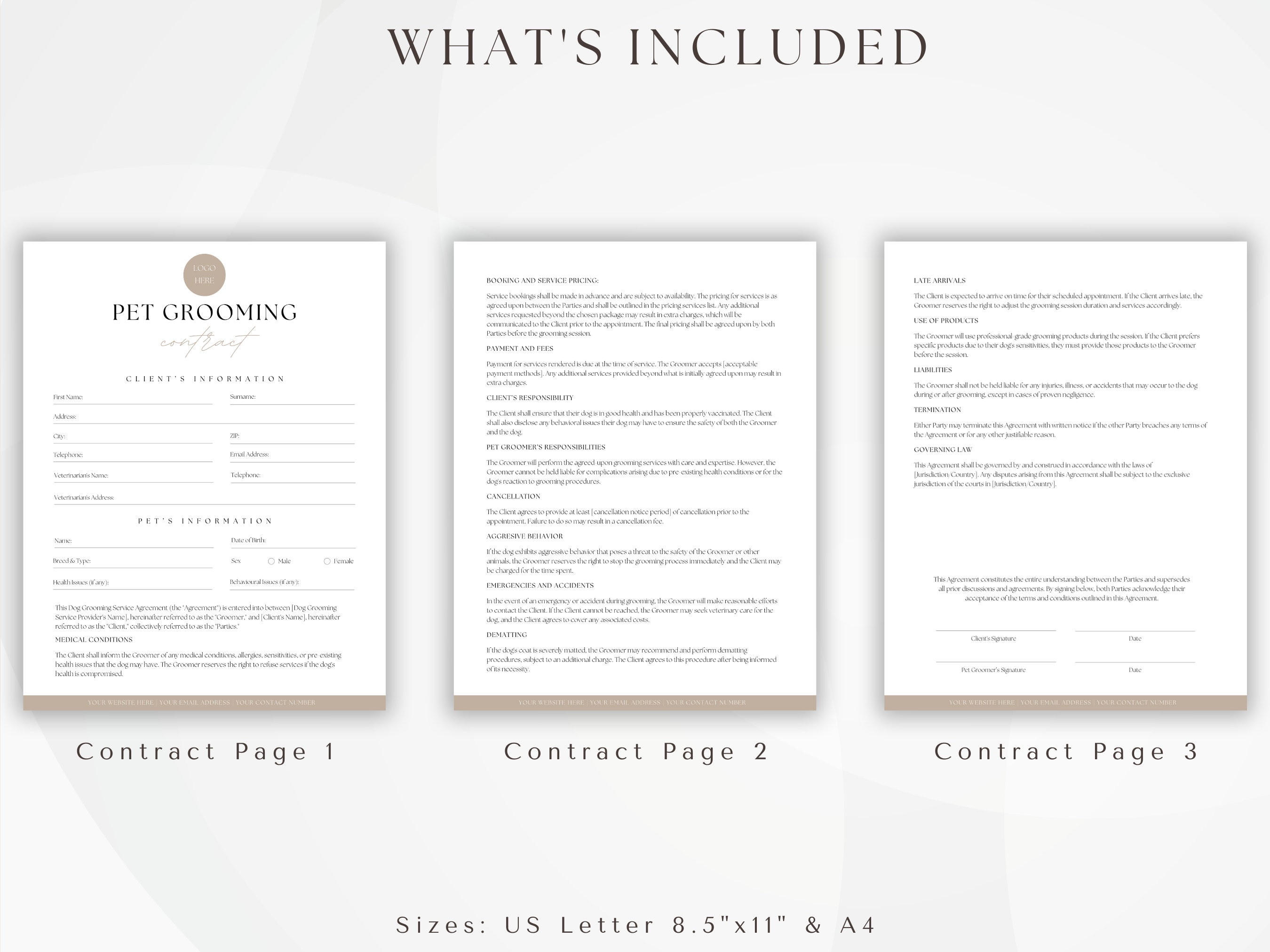 Pet Client Grooming Contract, Dog Grooming Services Agreement, Cat ...