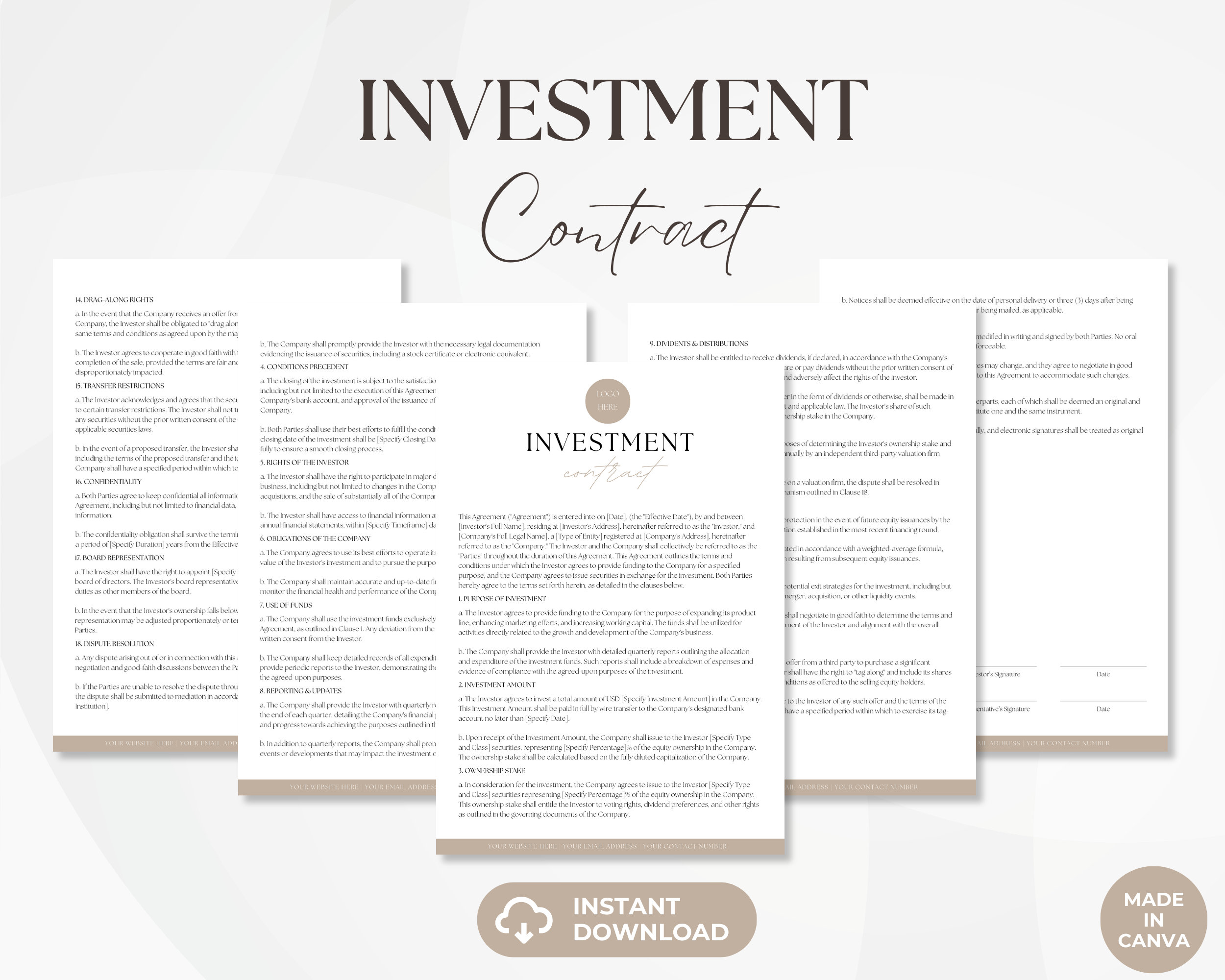 Investment Contract, Financial Investing Agreement Template, Investor ...