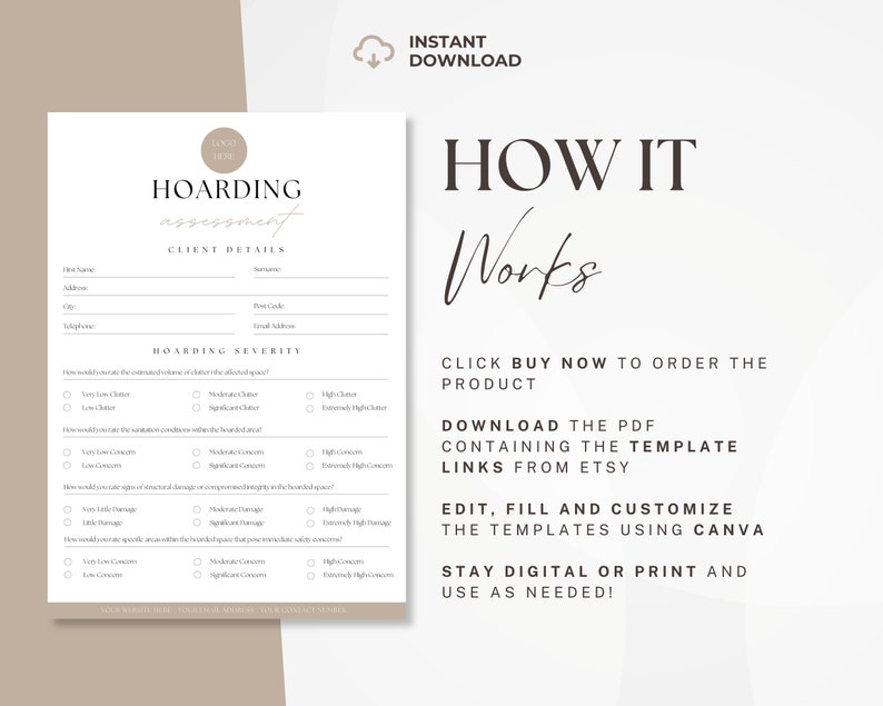 Hoarding Checklist Bundle, Editable Hoarder Assessment Template ...