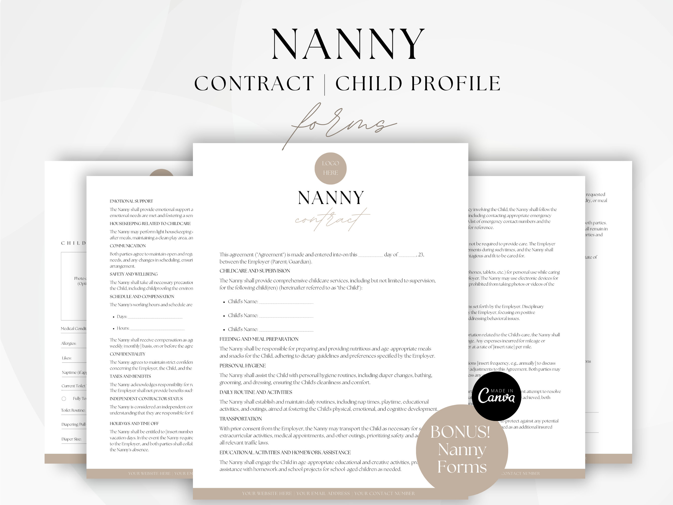 Editable Nanny Contract Template, Nanny Agreement Worksheet, Babysitter ...