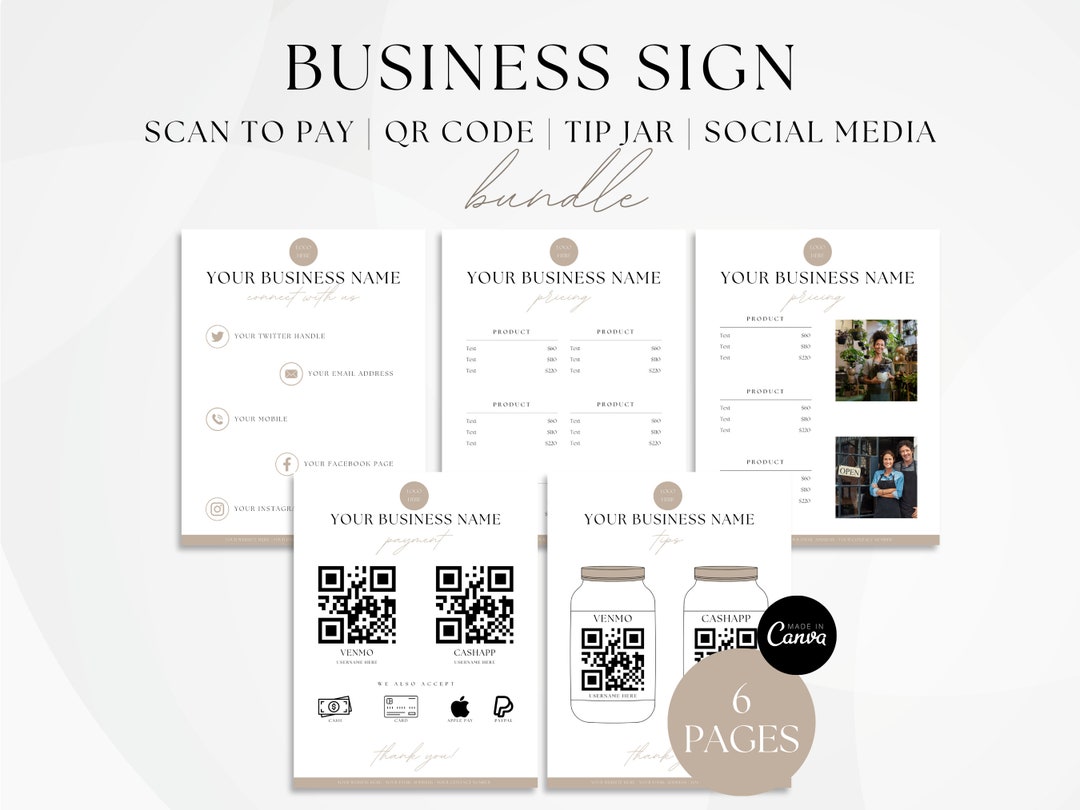 Editable QR Code Sign Templates, Printable Scan to Pay Bundle, Social ...