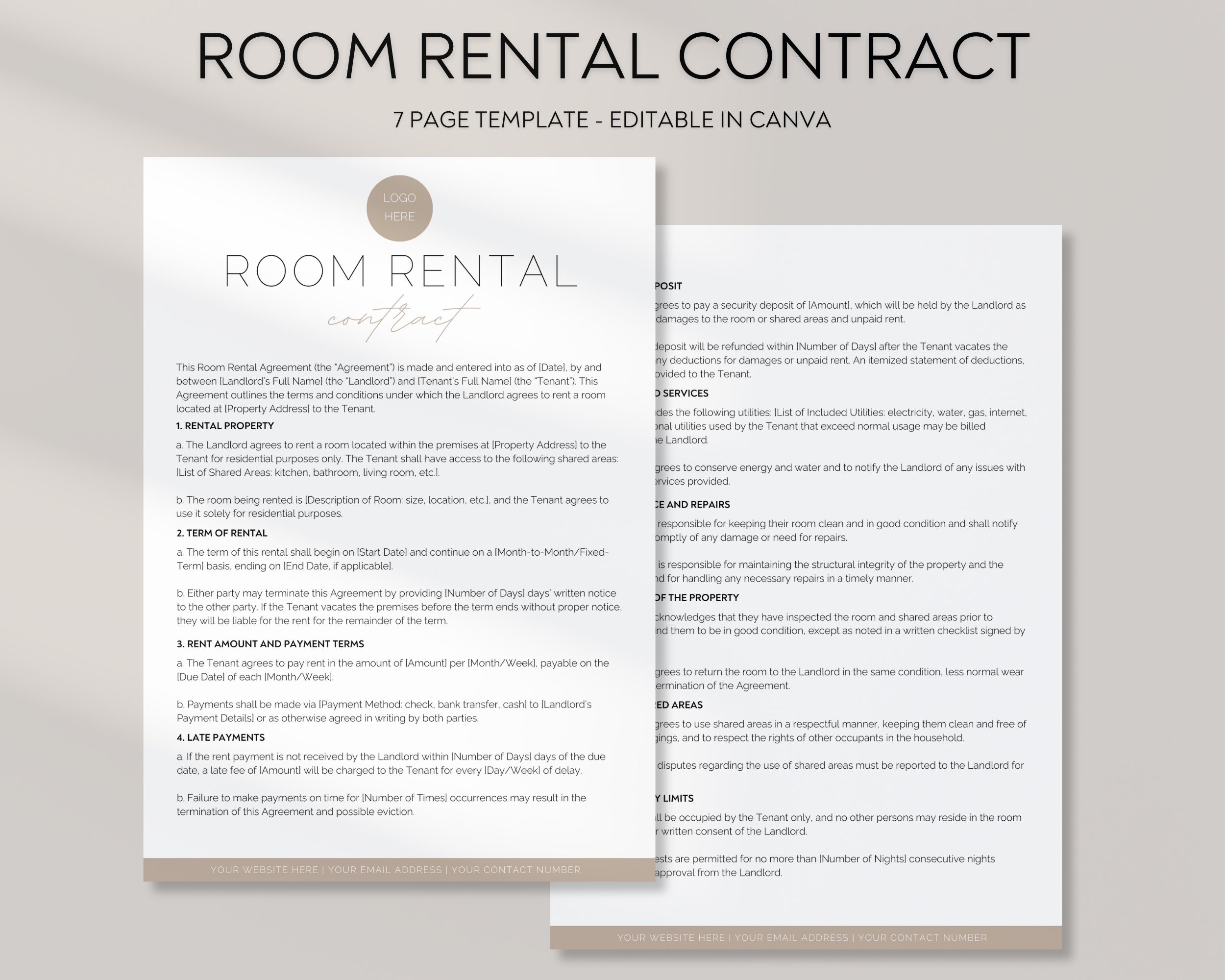 Room Rental Agreement, Rent Room, Lease Agreement, Roommate Room Rental ...