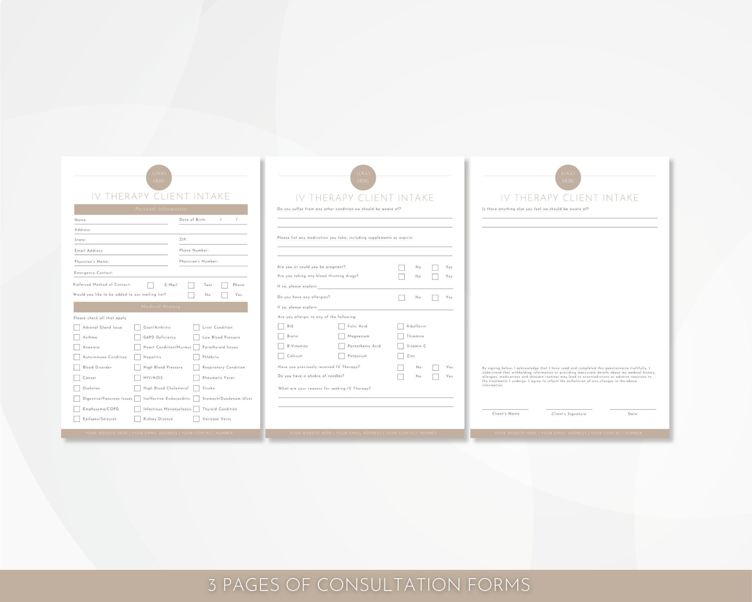 IV Therapy Client Intake Forms, Intravenous Therapy Informed Consent ...